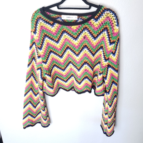 Zara | Sweaters | Zara Knit Rainbow Zig Zag Pullover Size M | Poshmark